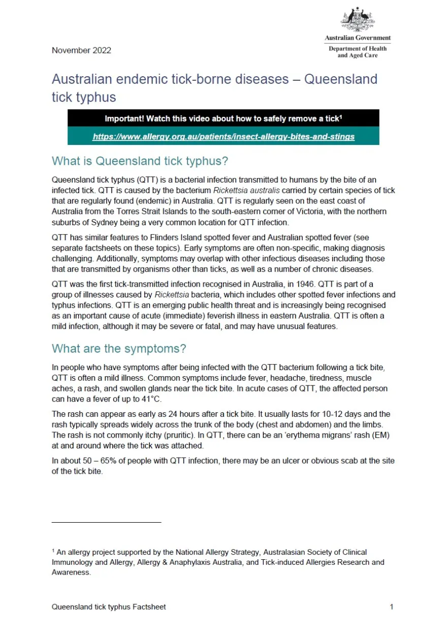 Australian endemic tick-borne diseases – Queensland tick typhus ...