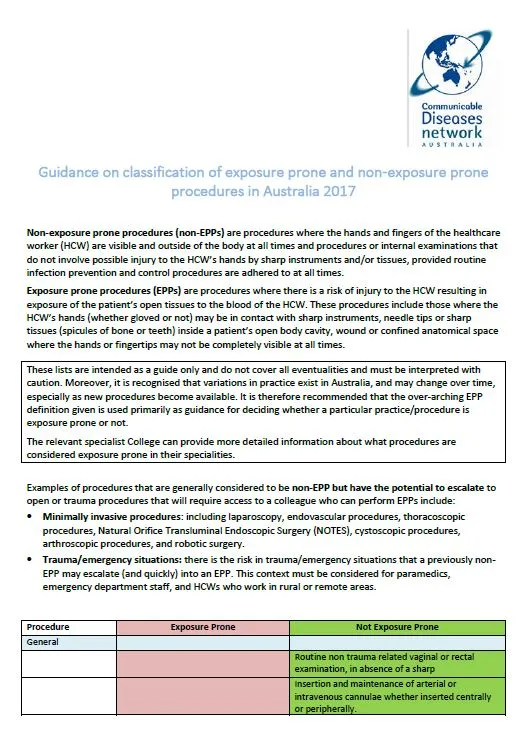 CDNA guidance on classification of exposure prone and non-exposure ...