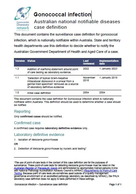 Gonococcal infection – Surveillance case definition | Australian Centre ...