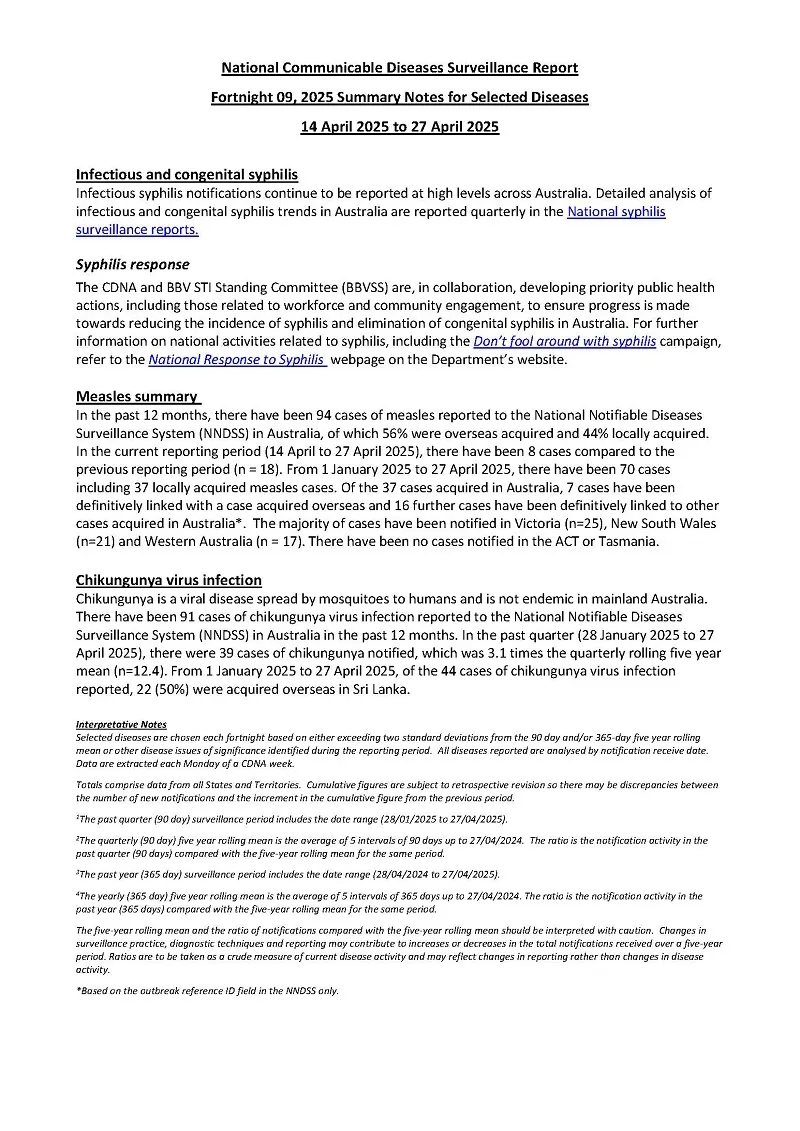 National Notifiable Diseases Surveillance System (NNDSS) fortnightly ...