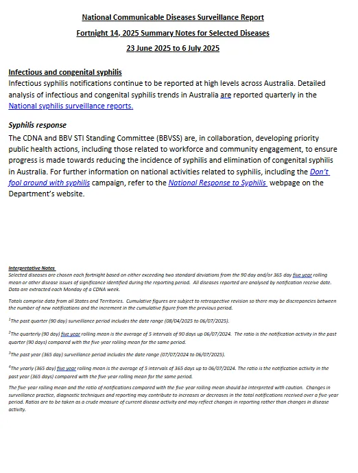 National Notifiable Diseases Surveillance System (NNDSS) fortnightly ...