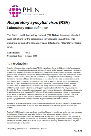 Respiratory syncytial virus – Laboratory case definition | Australian ...