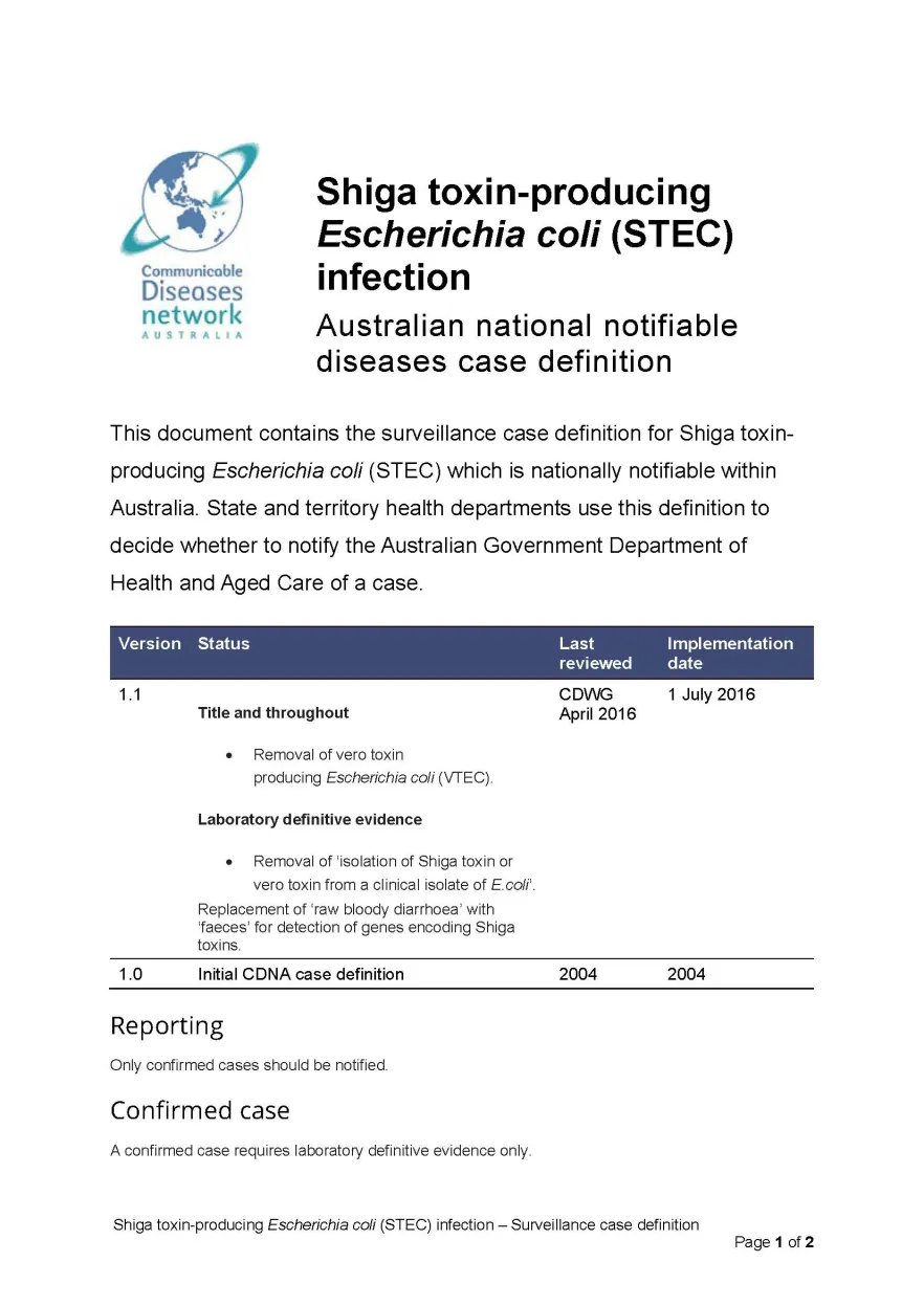 Shiga toxin producing Escherichia coli (STEC) infection – Surveillance ...