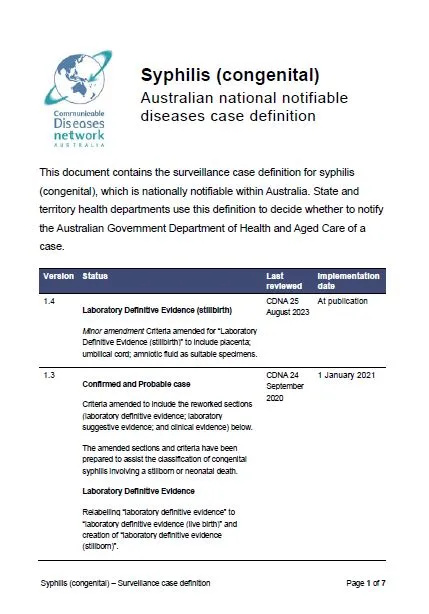 Syphilis (congenital) – Surveillance case definition | Australian ...