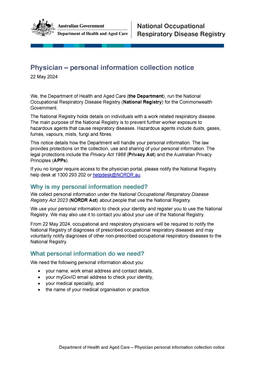 NORDR – Physician personal information collection notice | Australian ...