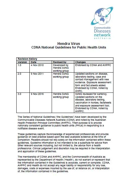 Hendra virus – CDNA National Guidelines for Public Health Units ...