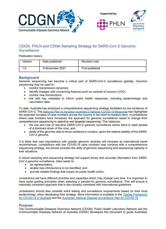CDGN, PHLN and CDNA sampling strategy for SARS-CoV-2 genomic surveillance | Australian Centre ...