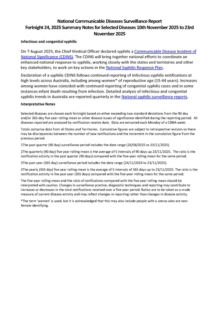 National Notifiable Diseases Surveillance System (NNDSS) fortnightly ...