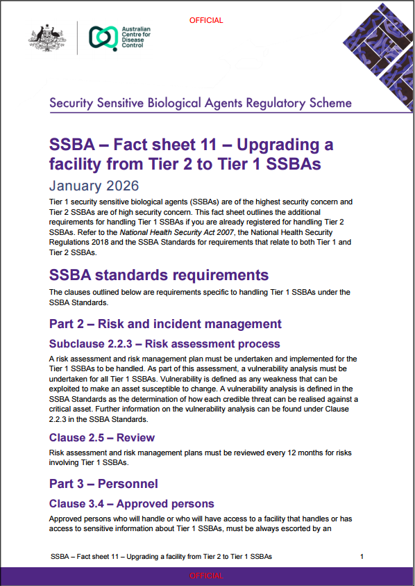 SSBA – Fact sheet 11 – Upgrading a facility from Tier 2 to Tier 1 SSBAs ...