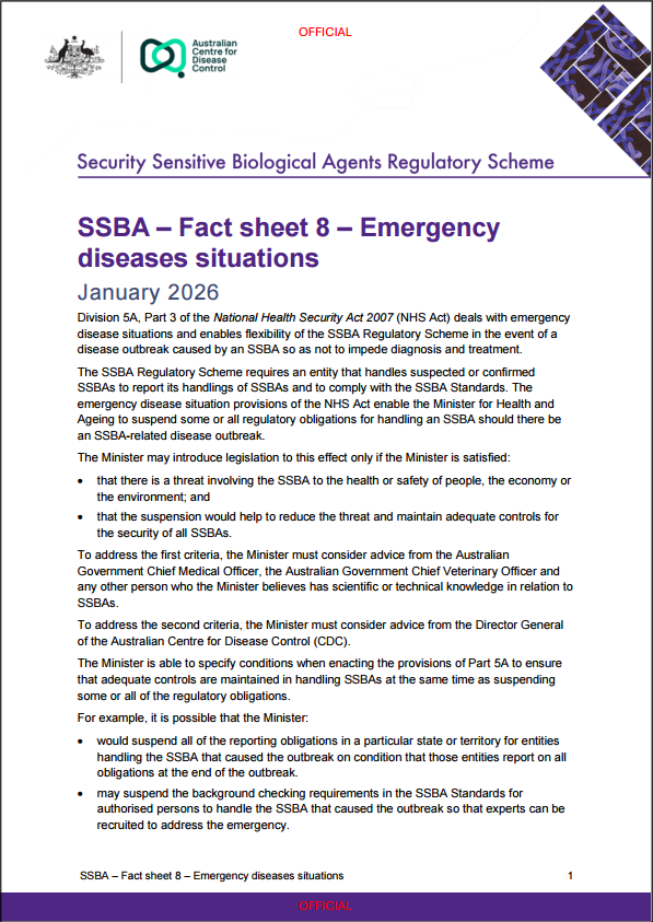 SSBA – Fact sheet 8 – Emergency disease situation | Australian Centre ...