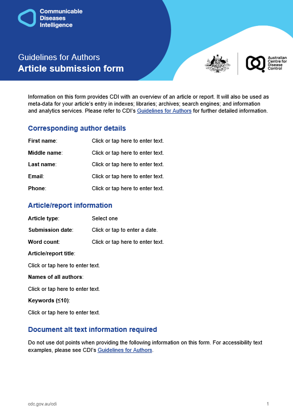 CDI – Article submission form | Australian Centre for Disease Control