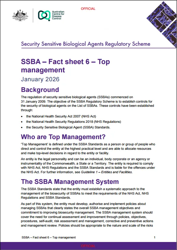 SSBA – Fact sheet 6 – Top management | Australian Centre for Disease ...
