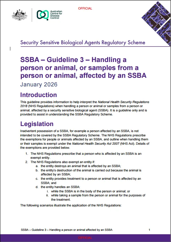 SSBA – Guideline 3 – Handling a person or animal, or samples from a ...