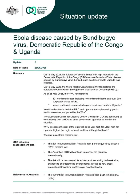 Ebola disease situation reports | Australian Centre for Disease Control