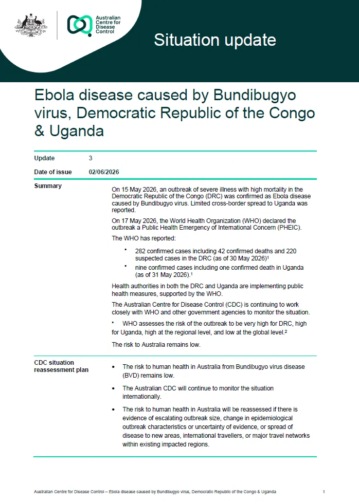 Ebola disease caused by Bundibugyo virus, Democratic Republic of the ...