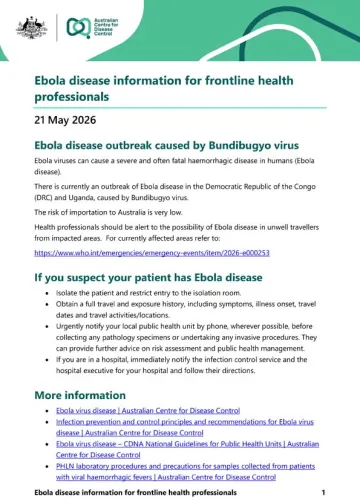 Ebola disease | Australian Centre for Disease Control
